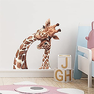ROFARSO Lifelike Cute Lovely Mother and Little Giraffe Animal Wall Sticker Removable Wall Decal Peel and Stick Wall Art Decoration Home Decor for Nursery Kid Baby Bedroom Living Room Playing Room Mural