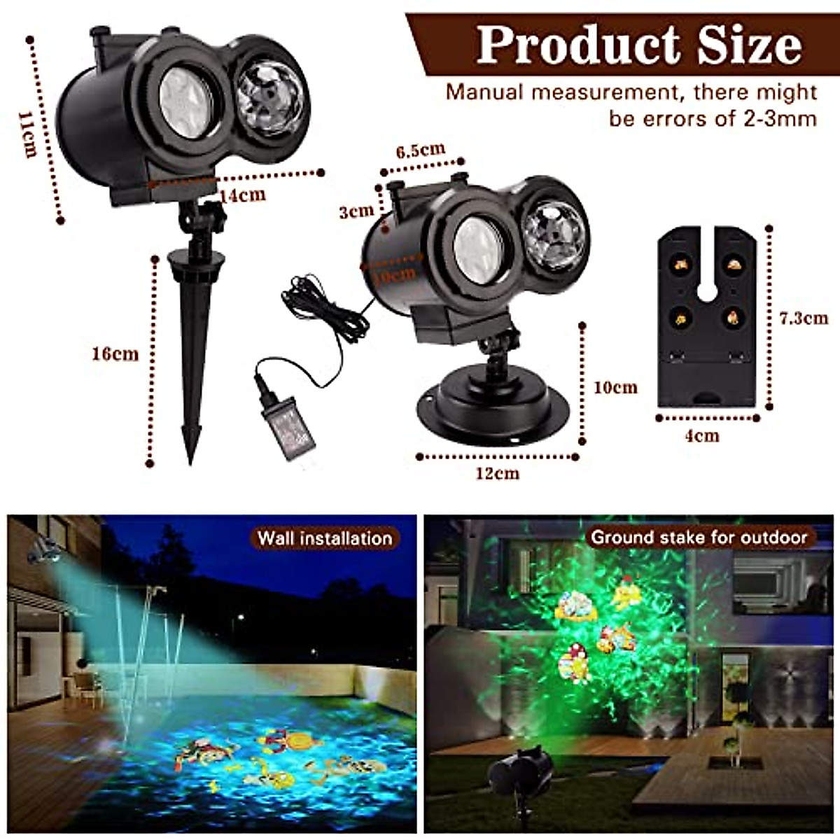 Christmas Halloween Projector Lights, Remote Control 2-in-1 Ocean Water Wave & Rotating Gobos 16 Slides, IP44 Waterproof Indoor Outdoor Lights for Holiday Party Garden Landscape Decorations Puloux