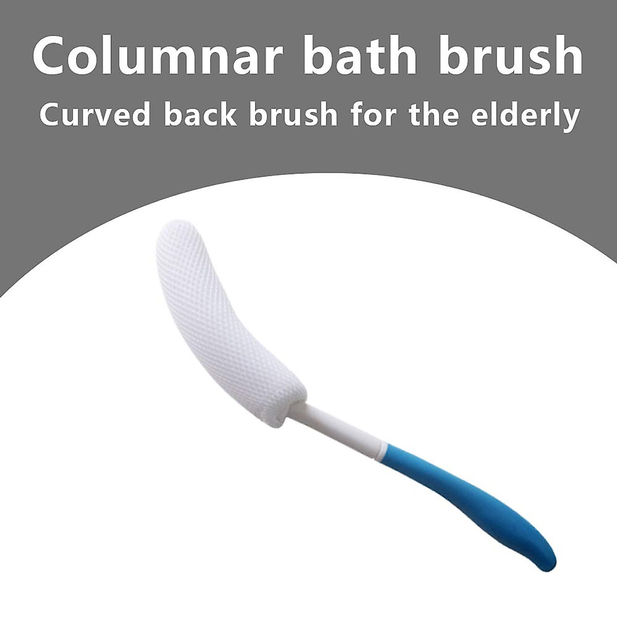 MagiDeal Vinyl Quote Me Long Anti-Slip Curve Handled Bath Body Brush, Easy Reach for Seniors, Suitable for Elderly/Pregnant Aid Bathing & Shower, Blue, 15.35"