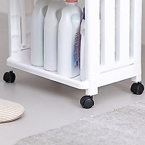 3-Tier Rolling Storage Shelf Plastic Dishwashing Detergent Organizer Serving Mobile Utility Easy Assembly Durable StableCart with Wheels, for Office, Bathroom, Kitchen, Bedroom (White)