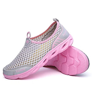 Zonkacen Man Woman Casual Athletic Breathable Quick Drying Upstream Shoes for Outdoor Fishing Water Beach River Sea Boat Aqua Swimming Holiday Gray Pink 7.5 Men/9 Women