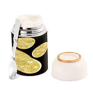 CUPADA Dog Paw Glitter Food Jar for Hot and Cold, Gold Insulated Food Jars Vacuum 17OZ with Folding Spoon for Work Trip Picnic Camping