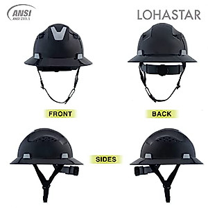 LOHASTAR Full Brim Hard Hat Safety Helmet Vented ANSI Z89.1 Approved OSHA Hard Hats Construction Men Women Adult Cascos De Construccion Type I Class C Hardhats(1 Pack, Black)