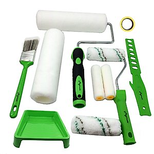 Magimate Paint Roller Kit with Tray Large Paint Roller Small Stain Roller and Brush Assorted for Painting Walls Decks Houses, Roller Handle Threaded Extendable Rollers Set 9 Inch -12PK