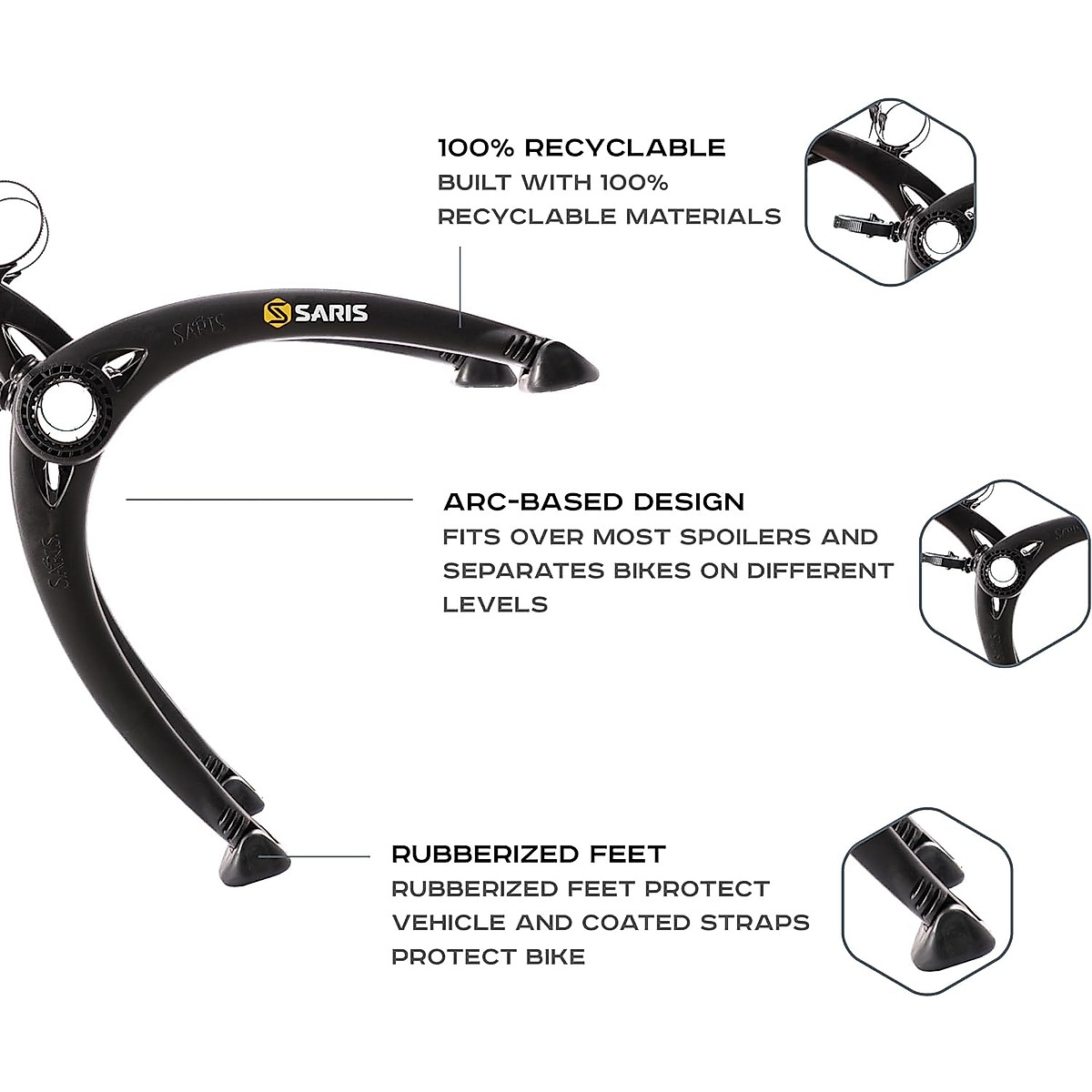 Saris Bones Car Trunk Bicycle Rack Carrier, Mounts 2 Bikes, Black - Durable, Rust-Free, Anti-Sway Straps, Fits Most Vehicles, Made in USA, Arc-Based Design, 100% Recyclable Materials