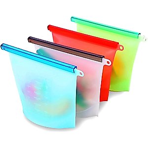 Reusable Food Storage Silicone Bags Set of 4, Airtight, Leakproof Food Preservation Bags for Fruit, Vegetables, Meats, Great as Sandwich Bags - Heat & Cold Resistant, 17 ozx4 (total 68 oz)