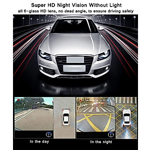 CarThree 360 Degree Bird View Panoramic System 4 HD Cameras Around View System with Night Vision DVR Parking Monitoring Driving Record Universal Rear View Cam for All Car