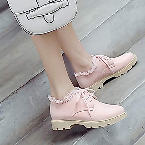 Fheaven Women's Casual Shoes Lace up Loafers Flat Platform Ankle Boots Round Toe Sneakers Shoes Pink