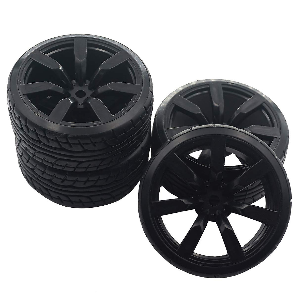 4Pcs ShareGoo OD62mm Hard Plastic RC Drift Car Tires & Wheel Rims 12mm Hex Tyre Compatible with Traxxas HSP Tamiya HPI Kyosho 1/10 Drift Drifting RC Car