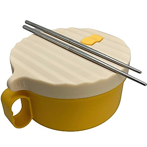Microwave Speedy Ramen Cooker Bowl with Chopsticks and Lid for College, Travel friendly Ramen Noodles Bowl, Rice Cooker Bowl for Office or WFH Lunch, BPA FREE (Yellow)