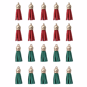 Ruwado 30 Pcs Keychain Leather Tassels with Gold Caps Hole Mini Faux Tassels for DIY Jewelry Making Keychain Earrings Craft Project Supplies Necklace Bracelet (Red and Green)