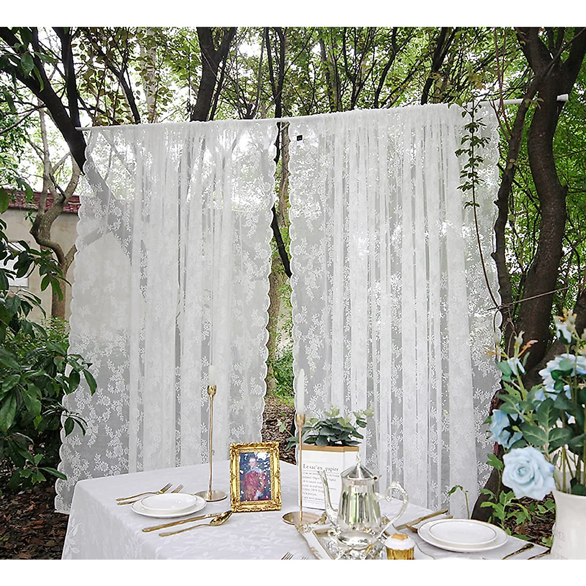 Aspthoyu White Net Curtains 2 Pcs Patterned Voile Curtains Lace Curtain for Windows, Curtain Panels with 2 Ties for Decorate Home Garden Party Wedding, W150cm x H180cm