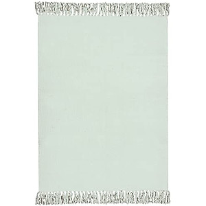 Casavani Indian Handmade Cotton Dhurrie Solid White & Beige Area Rug Boho Kilim Flat Weave Rug Indoor Hall Room Decor Carpet Throw Rugs for Bedroom Living Room Bathroom Balcony 5x5 Feet Square