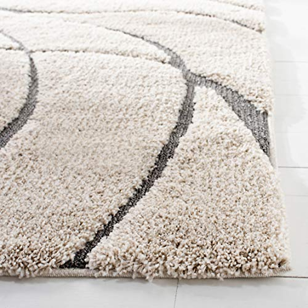SAFAVIEH Florida Shag Collection Area Rug - 5'3" x 7'6", Cream & Grey, Non-Shedding & Easy Care, 1.2-inch Thick Ideal for High Traffic Areas in Living Room, Bedroom (SG471-1180)