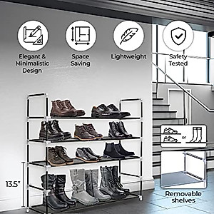 Halter 5 Tier Shoe Rack Organizer, Space Saving, Easy Storage Shoe Organizer Stand for Closets, Entryways and Bedrooms- Black