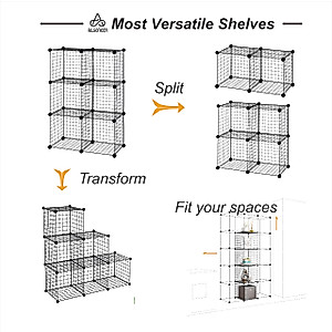 AllGoNicer 14"x14" Wire Grid Shelf Cubes, Patented Design, Sturdy and Long Last, Floor-Stand or Wall-Hang, Easy DIY Assembly (6cubes/23panels, White)