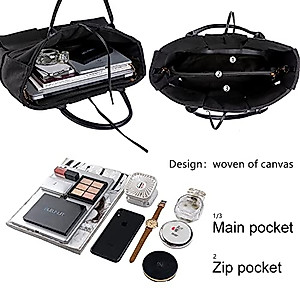 Tote Bag for Women Casual Hobo Bag Black Canvas Bag Large Capacity Satchel Top Handle Bag Message Bag