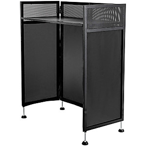 Happybuy 20x40x45 Inches DJ Facade Table Station, DJ Booth Flat Table Top 20x40 Inch, Adjustable DJ Event Facade with White & Black Scrim, Folding DJ Booth Metal Frame, Foldable Cover Screen