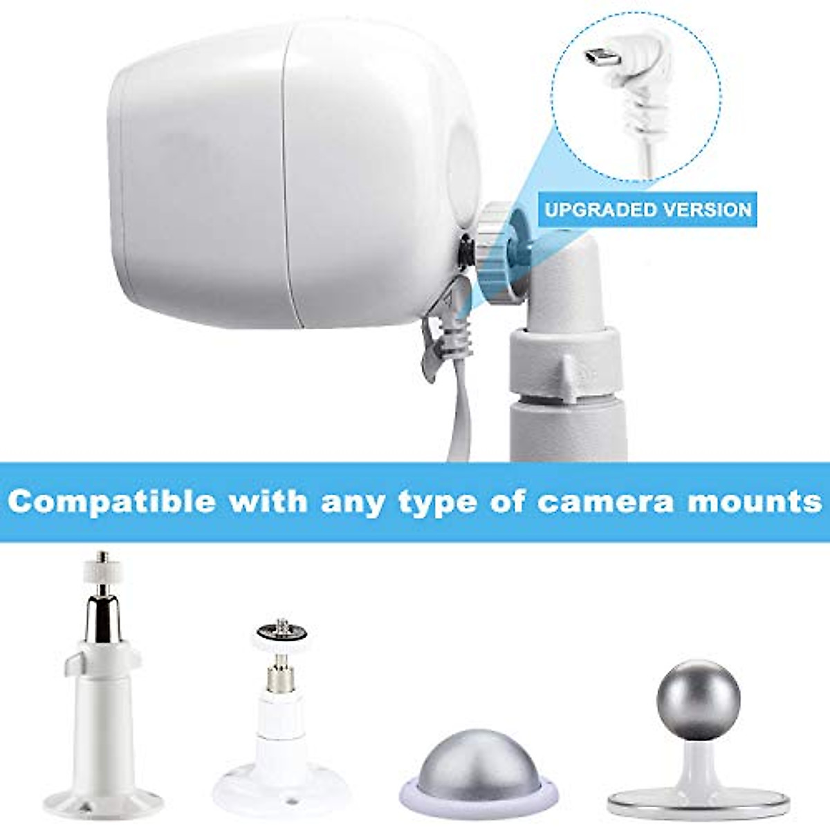 10FT Weatherproof Outdoor Charging Cable and Quick Charge 3.0 Power Adapter Compatible for Arlo Pro and Pro 2, Arlo GO, Other Home Camera (Micro USB), 1 Set, White