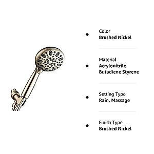 Couradric Handheld Shower Head, 6 Spray Setting High Pressure Shower Head with Brass Swivel Ball Bracket and Extra Long Stainless Steel Hose, Brushed Nickel, 5"