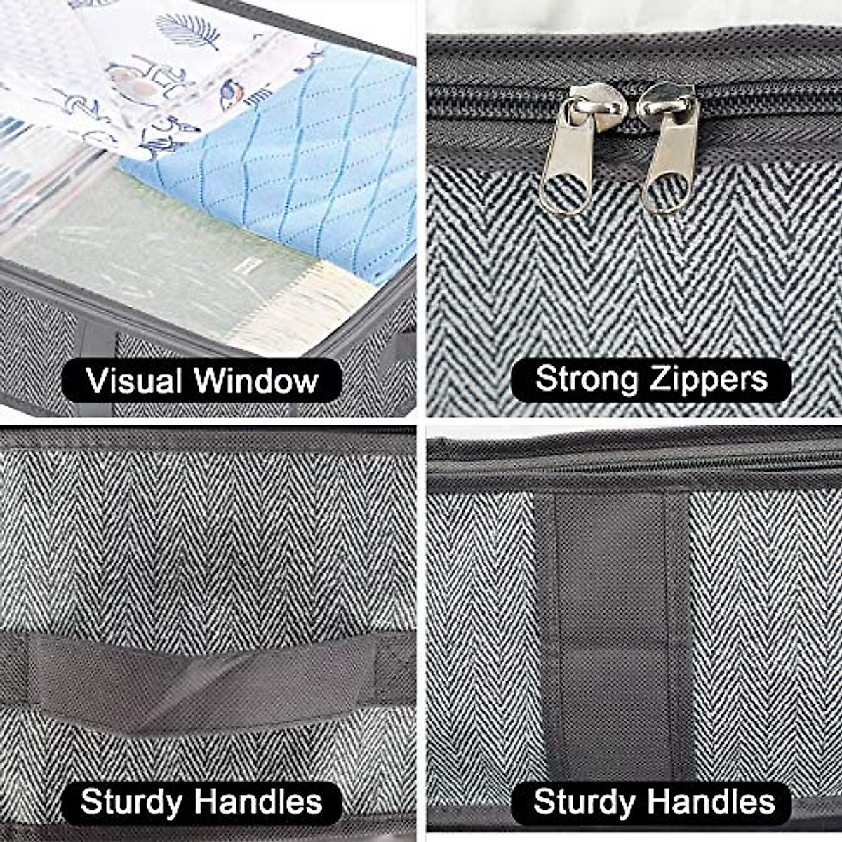 Under the Bed Storage Bags Container,Foldable Large Capacity Underbed Bins Organizer with 4 Strong Handles,2 Sturdy Zippers and Clear Window for Blanket Comforter Clothing Bedding