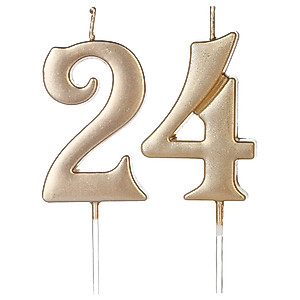 Champagne Gold 24th & 42nd Number Birthday Candles for Cake Topper, Number 42 24 Glitter Premium Candle Party Anniversary Celebration Decoration for Kids Women or Men