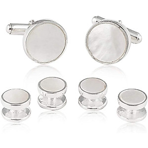 Solid Sterling Silver Mother of Pearl Tuxedo Cufflinks and Studs Formal Set by Cuff-Daddy