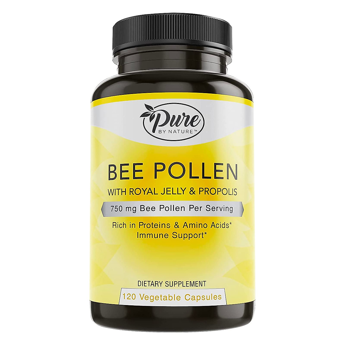 Pure By Nature Bee Pollen Supplement with Propolis & Royal Jelly for Immune Support, Antioxidant Properties, 120 Non-GMO Vegetarian Capsules