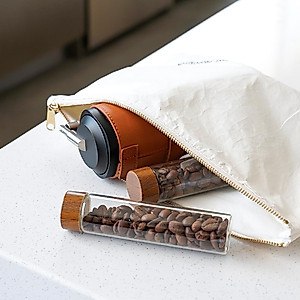 watchget 6-Piece Single Dose Coffee Bean Storage Kit with Walnut Wood Base, Glass Vials & Funnel - Airtight Dosing Canisters for Barista Home Brewing, 6 Tubes