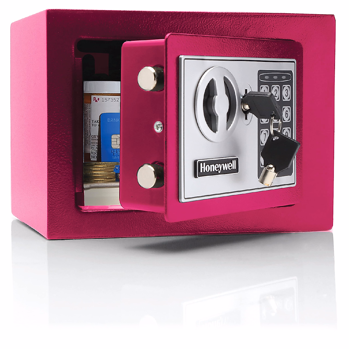 Honeywell Safes & Door Locks - Bolt Down Small Safe Box with Digital Lock for Home - Steel Security Electronic Lock Box - Cabinet & Door Design Safe with 2 Keys - 0.17-Cubic Feet - Pink - 5005P