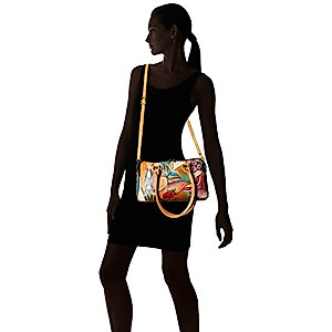 Anna by Anuschka Satchel Handbag-Leather, Butterfly Glass Painting