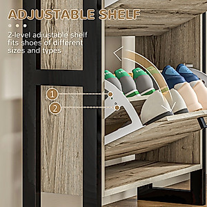 HOMCOM Industrial Shoe Cabinet with 3 Flip Drawers, Freestanding Shoe Storage Cabinet for 15 Pairs, Narrow Slim Shoe Rack for Entryway, Hallway, Walnut