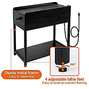 AMHANCIBLE End Tables Living Room Set of 2 with Charging Station, Black Nightstand with Drawer, Bedside Tables with USB Ports & Outlets, Slim Side Table for Small Spaces, Bedroom, Couch, HET04LDBK