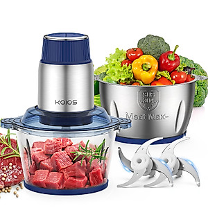 KOIOS Small Food Processor with 2 Bowls (8 Cup+8 Cup) & 2 Sets Bi-level Blade, 2L Electric Food Chopper Meat Grinder for Meat/Vegetable/Fruits/Nuts/Baby Food, 500W, 2 Speed Modes