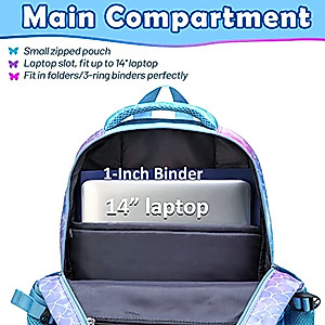 BLUEFAIRY Girls Backpack for Kids Elementary School Bags Primary School Cute Book Bags Child Mermaid Gifts Mochila para Niñas 4-6 6-8 8-10 Years old 17Inch (Blue)