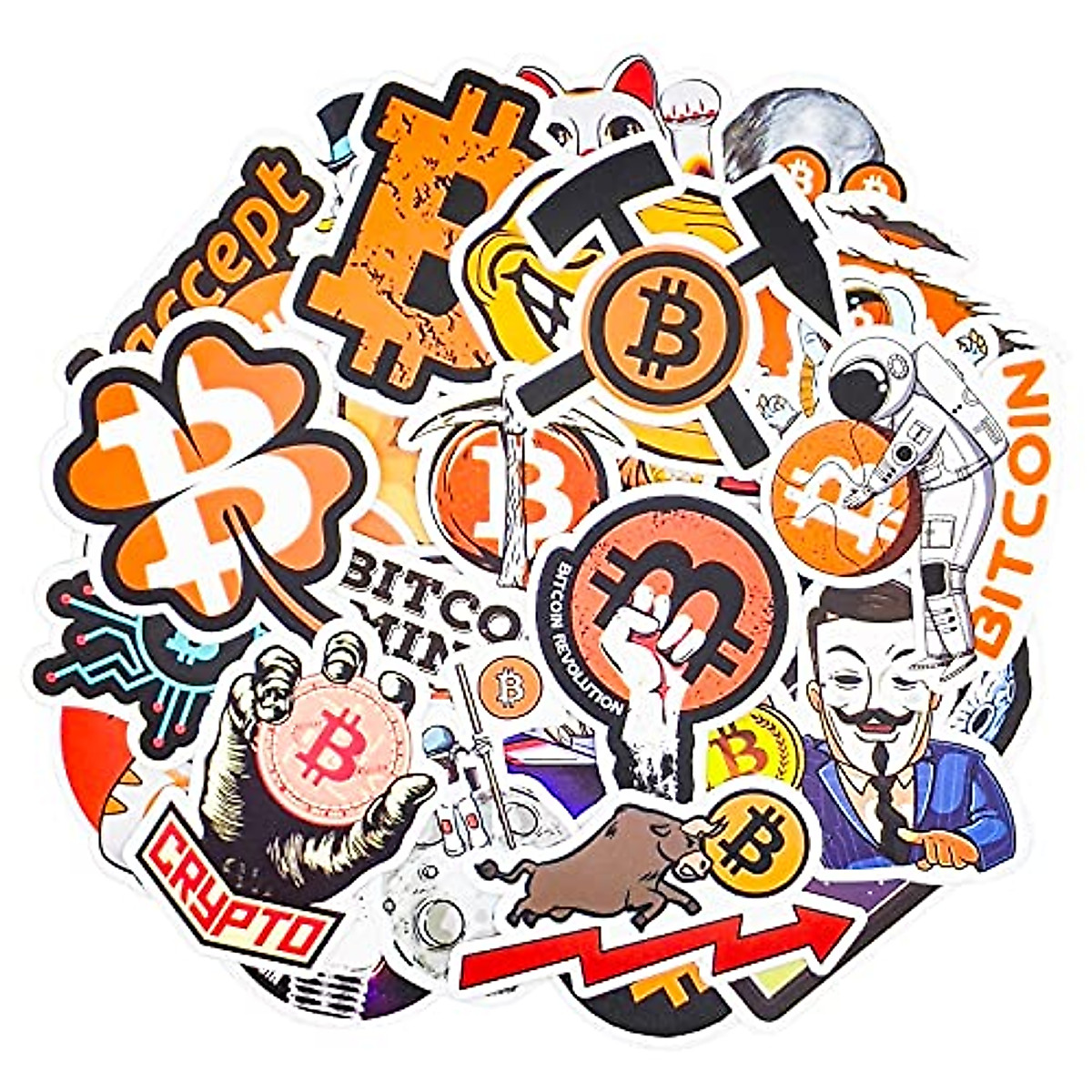 YOKSAS Bitcoin Crypto Stickers for Water Bottles Laptop,50PCS Funny Digital Currency Decals for Computer Phone Guitar Luggage
