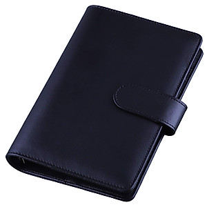 Antner A6 PU Leather Notebook Binder Refillable 6 Ring Budget Binder for A6 Filler Paper, Loose Leaf Personal Planner Binder Cover with Magnetic Buckle Closure, Black