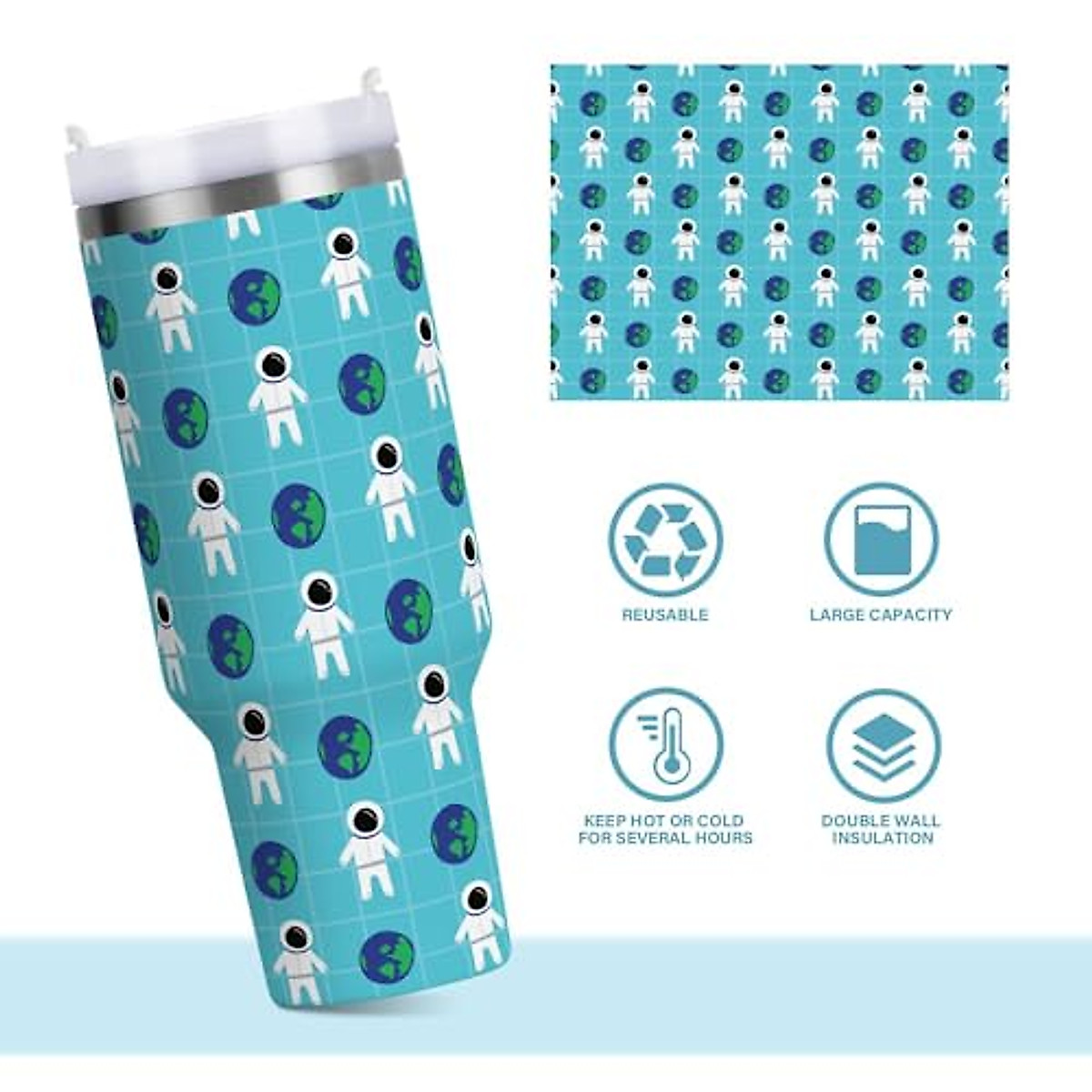 ARGTILDN 40 oz Tumbler Astronaut Earth Space Insulated Travel Mug with Handle and Straw Lid Stainless Steel Vacuum Coffee Cup Tea Beverage Container Water Bottles for Car Sports office