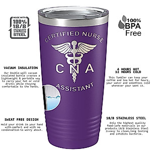 CNA Certified Nurse Assistant Gift on Purple 20 oz Stainless Steel Tumbler with Lid - Insulated Cup - Travel Mug