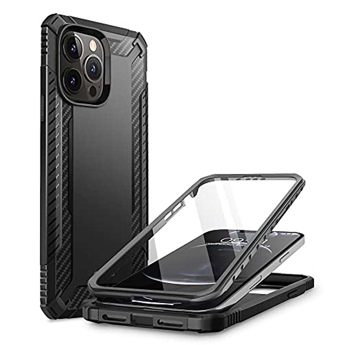 Clayco Xenon Protective Case for iPhone 13 Pro Max 6.7 inch (2021 Release), Built-in Screen Protector, Full-Body Rugged Dual Layer Hybrid Bumper Case (Black)