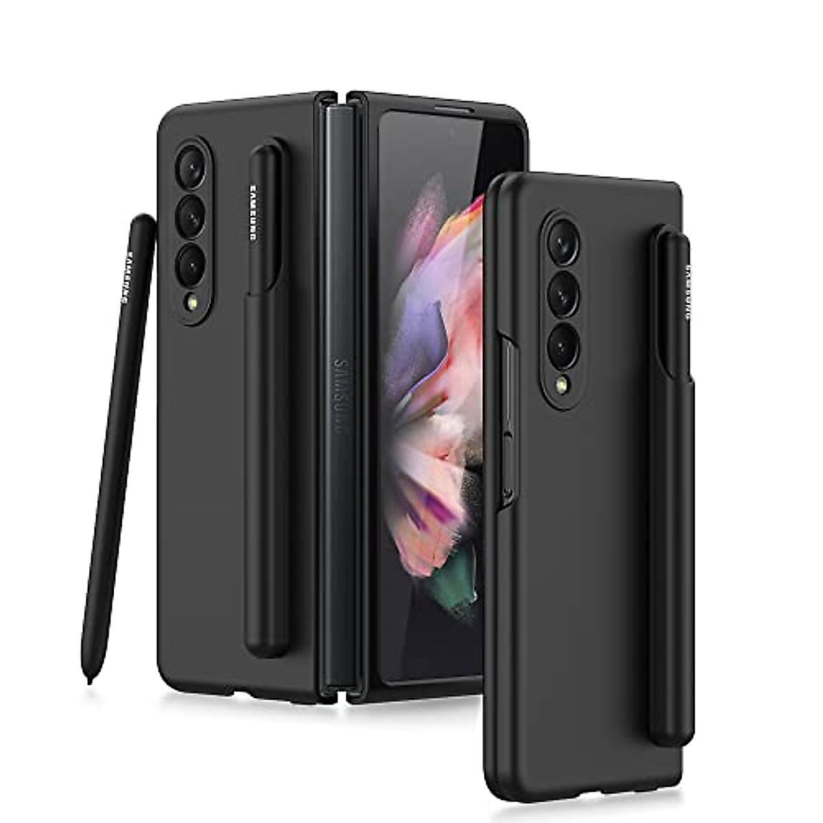 BAILI Z Fold 3 Case with Pen Holder,Liquid Silicone Shockproof Protective Galaxy Z Fold 3 Case Cover, Silky and Soft Touch, Slide Rail Type Removable Pen Cover for Samsung Z Fold 3 Case-Cool Black