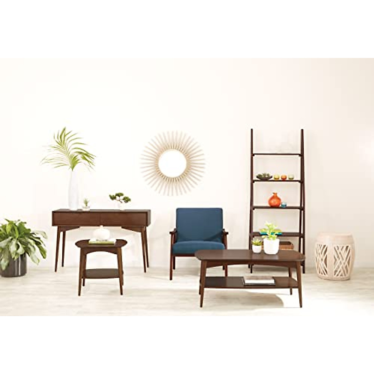 OSP Home Furnishings Copenhagen Mid-Century Modern 2 Drawer Console Table Walnut Finish