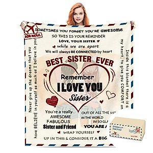 Guguden Sister Gifts Throw Blanket, Birthday Gift Ideal for Sisters, Unique Sister Blanket from Sister Girl Brother, Super Soft Flannel Throw Blankets for Christmas 60" x 50"