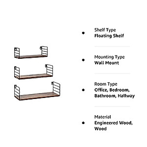 Amazon Brand – Pinzon Rustic Floating Shelves Wall Mounted, Wall Storage Shelf for Living Room Kitchen Office, Brown (Set of 3)