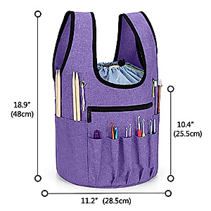 CURMIO Knitting Tote Bag, Yarn Project Wristlet Bag with Drawstring for Knitting Needles, Crochet Hooks and Supplies, Purple (Bag Only)