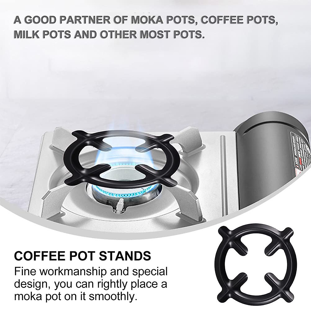 Kichvoe 6.2Inch Cast Iron Wok Support Ring 2Pcs Universal Non Slip Wok Rack Gas Ring Reducer Coffee Pot Holder Stove Trivet Electric Stove Burners - Please Tear Off The Protective Film