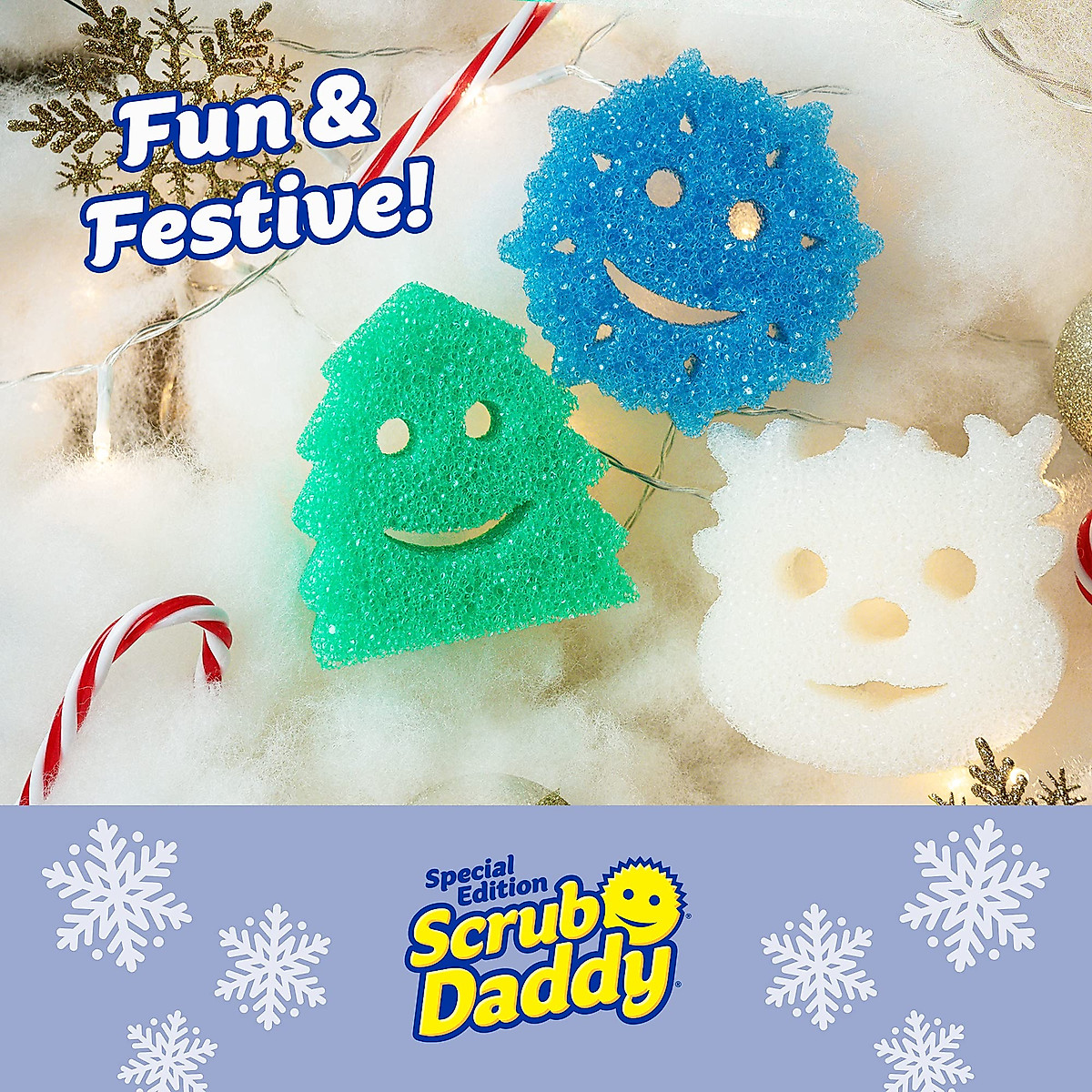 Scrub Daddy Sponge Set - Winter Shapes - Non Scratch Scrubbers for Dishes and Home, Odor Resistant, Temperature Controlled, Soft in Warm Water, Firm in Cold, Deep Cleaning, Dishwasher Safe, 3ct