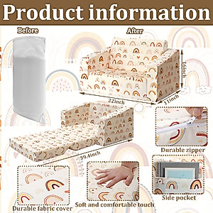 Burbell Boho Toddler Fold Out Couch Chair 2-in-1 Folding Sofa Toddler Chair Comfy Foldable Furniture Convertible Sofa to Lounger Bed for Playroom Bedroom Christmas Girls Boys Kids Gift