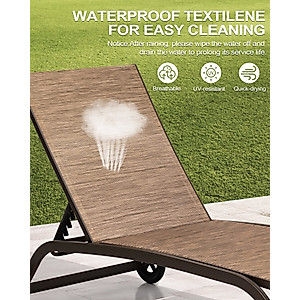 Crestlive Products Outdoor Chaise Lounge Chairs with Wheels Set of 3, Pool Lounge Chairs with 5 Adjustable Position for Patio, Poolside, Yard, Brown