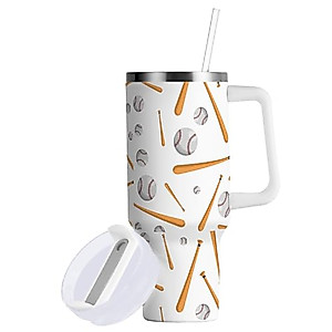 ARGTILDN 40 oz Tumbler Baseball Sport Play Insulated Travel Mug with Handle and Straw Lid Stainless Steel Vacuum Coffee Cup Tea Beverage Container Water Bottles for Car Sports office